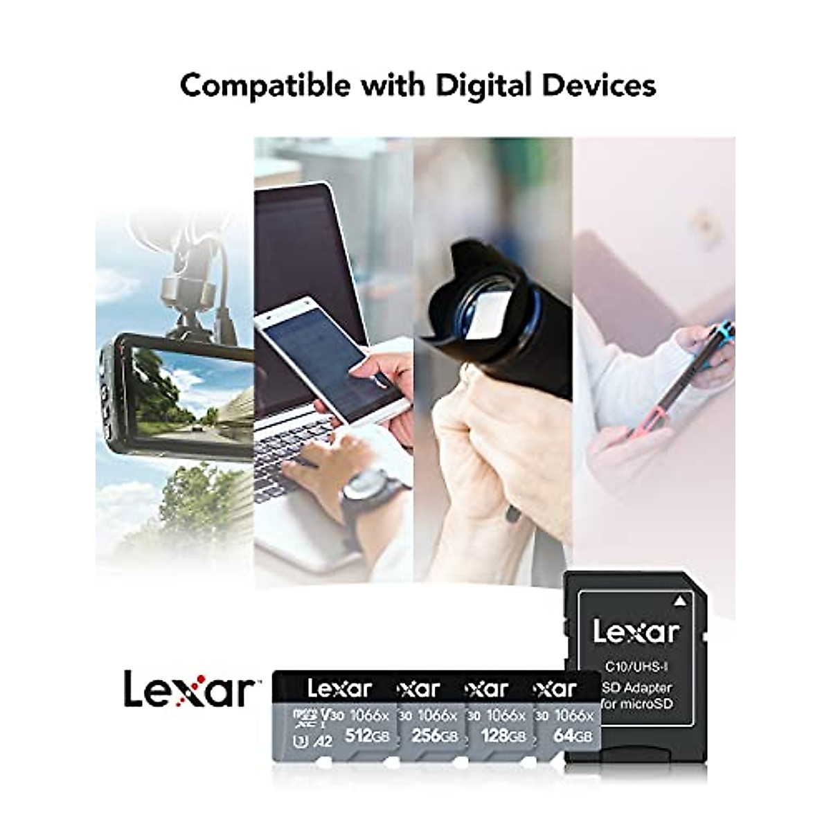 Lexar Professional 1066x 256GB microSDXC UHS-I Card w/ SD Adapter, C10, U3, V30, A2, Full HD, 4K UHD, Up to 160MB/s Read, for Action Cameras, Drones, High-End Smartphones, Tablets (LMS1066256G-BNANU)