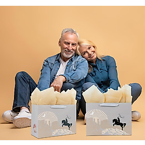 ysmile Cowboy Gift Bag for Men Boy, 13" Large Paper Bag Wrapping Tissue, Single 1 Pack