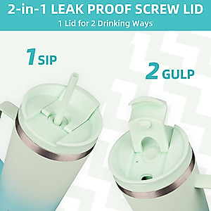 BJPKPK Insulated Tumbler with Handle, 18oz Insulated Tumblers with Lid and Straw, Stainless Steel Metal Water Bottles, Coffee Travel Mugs, Cups, Mint