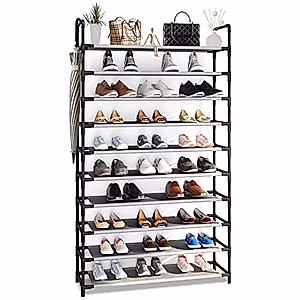 COMHOMA Shoe Rack 10 Tiers Large Shoe Rack Organizer for 50 Pairs Space Saving Shoe Shelf Non-Woven Fabric Shoe Storage Cabinet Adjustable GRAY