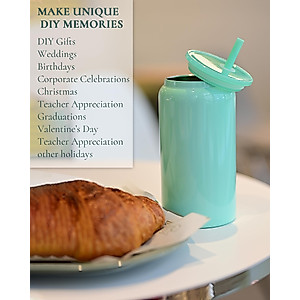 UIRZOTN 6 Pack Glass Cups with Lids and Straws, 16oz Stainless Steels Can Shaped Glass Cups, Beer Cups, Iced Coffee Cups, Smoothie Cup for Whiskey, Soda, Tea, Water, Sublimation Cups with Coaster