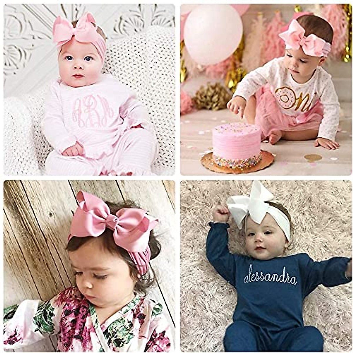 Makone 6PCS Nylon Headbands for Baby Girl, Handmade Hairbands with Bows Stretchy 5.5 inch Hair Bow for Kids Toddlers Infants Newborn