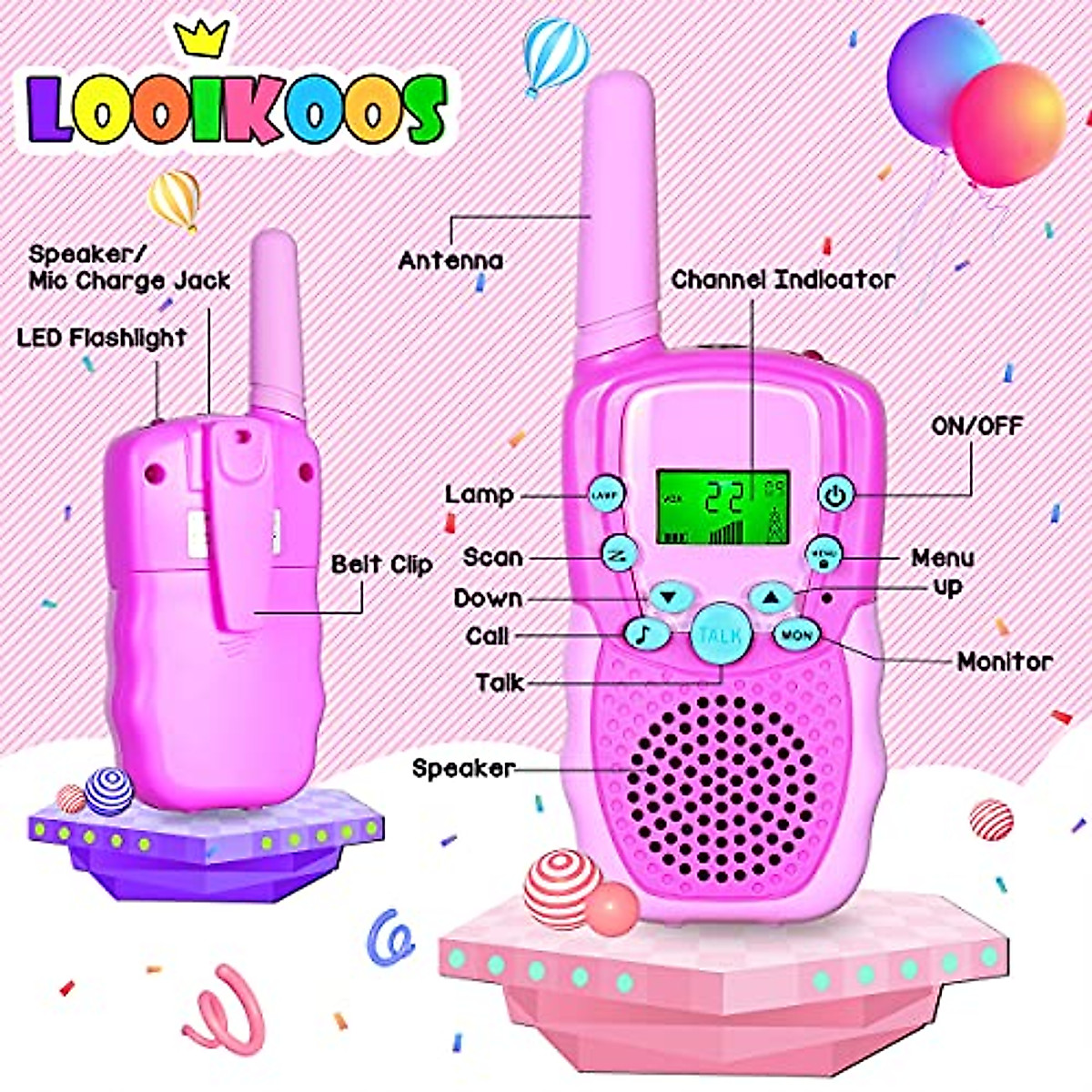 LOOIKOOS Walkie Talkies for Kids, 3 KMs Long Range Walky Talky Radio Kid Toy Gifts for Boys and Girls 3 Pack