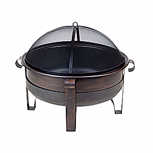 Fire Sense 62339 Fire Pit Cornell Wood Burning Unique Brushed Bronze Finish Lightweight Portable Outdoor Firepit Backyard Fireplace Included Multipurpose Screen Lifter Tool - 31"