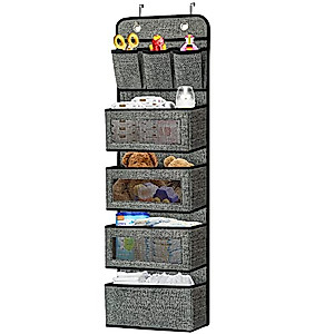 VERONLY Door Hanging Organizer, Nursery Over the Door Pantry Organizer with 4 Large Pockets and 3 Small Pockets, Wall Mount Behind the Door Storage Organizer for Baby Essentials,Nursery, Diapers,Bathroom, Clothes, Bedroom,Cosmetics, Toys and Sundries(Blac