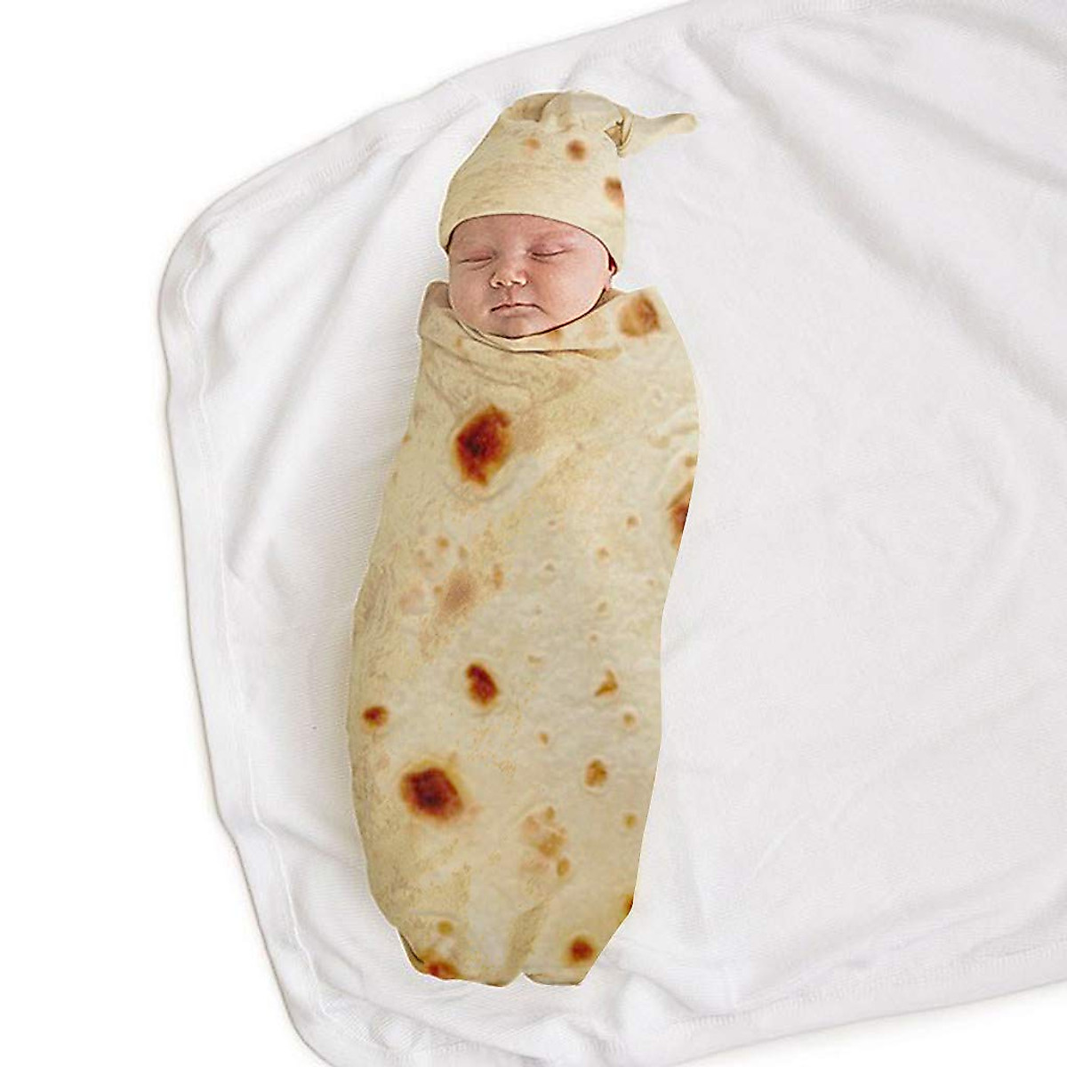 Highpot Burrito Baby Blanket Hat Set, Novelty Flour Tortilla Newborn Receiving Sleeping Blanket Swaddle Wrap Hat for Girls Boys (A)
