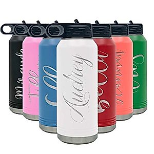 Personalized Bottles 32 oz with Straw White Matte Finish Engraved Customized Cup Gift Stainless Steel Vacuum Insulated