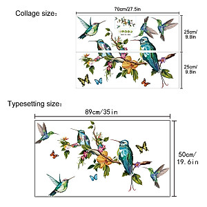 Amaonm Removable 3D DIY Colofrful Flying Birds on The Tree Branches Wall Decals Flower Floral Wall Sticker Peel and Stick Decor for Kids Babys Boys Girls Bedroom Nursery Room Living Room (Kingfisher)