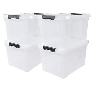 Teyyvn 4-Pack 50 L Large Plastic Storage Latch Bin with Lid, Clear Storage Boxes with wheels