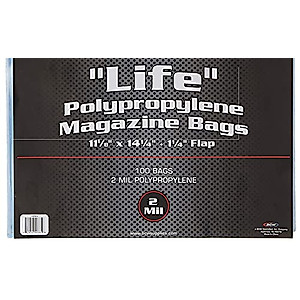 BCW Life Magazine Bags -1 Pack of 100 | Crystal Clear Polypropylene | Acid-Free Archival Quality | Protect and Store Collectible Life Magazines | Exterior 11 1/8 x 14 1/4