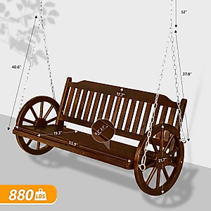 VINGLI Cottage Outdoor Porch Swing, 5 FT Wooden Hanging Swing Outdoor with Wheels Hold 880 LBS, Rustic