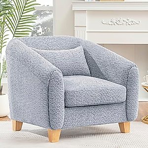Living Room Single Sofa Chair,Modern Upholstered Teddy Sherpa Fabric Upholstery Accent Arm Chair,Comfy Reading Lounge Tub Barrel Club Arm Chair for Bedroom Small Spaces,Tufted Decorative,Lumbar Pillow