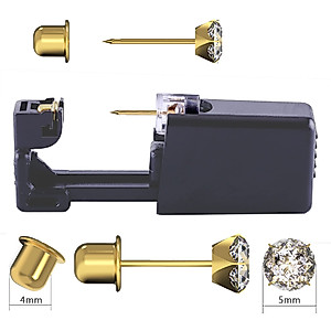 KAIQIKAIXI 19Pcs Ear Piercing Kit Disposable Sterile Ear Piercing Kit Painless Ear Piercing Gun Tool with CZ Size 5 mm Golden Earring Studs (Golden, 5mm)