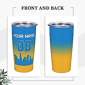Custom Football Travel Coffee Mug - Personalized Stainless Steel Insulated Coffee Tumbler with Lid Straw Coffee Mug Fits in Car Cup Holder Sports Fan Gifts for Men Women, 20oz