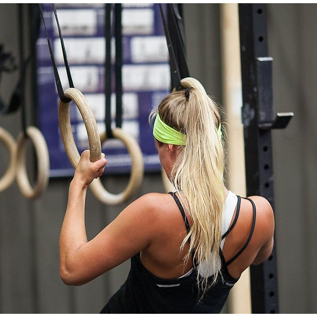 CFF Wood Olympic Rings 1.25" Diameter - 18' Black Extra Wide Numbered Straps