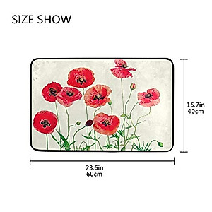 ZOEO Poppy Flower Bath Rugs Red Floral Bathroom Mat Memory Foam Shower Floor Rug Absorbent Non Slip Light Luxury for Home Hotel Door Kitchen Thick Soft Washable 15.7 x 23.6 Inch
