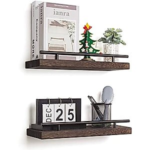 AKKO Floating Shelves for Wall, Set of 2 Rustic Wood Wall Mounted Storage Shelves, Perfect Home Decor for Bathroom, Farmhouse, Kitchen, Bedroom and Living Room