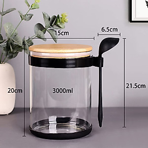 2PCS Large Glass Kitchen Canisters with Spoon and Airtight Bamboo Lids, 100 OZ Glass Storage Container for Flour, Glass Flour and Sugar Jars for Coffee, Rice Storage