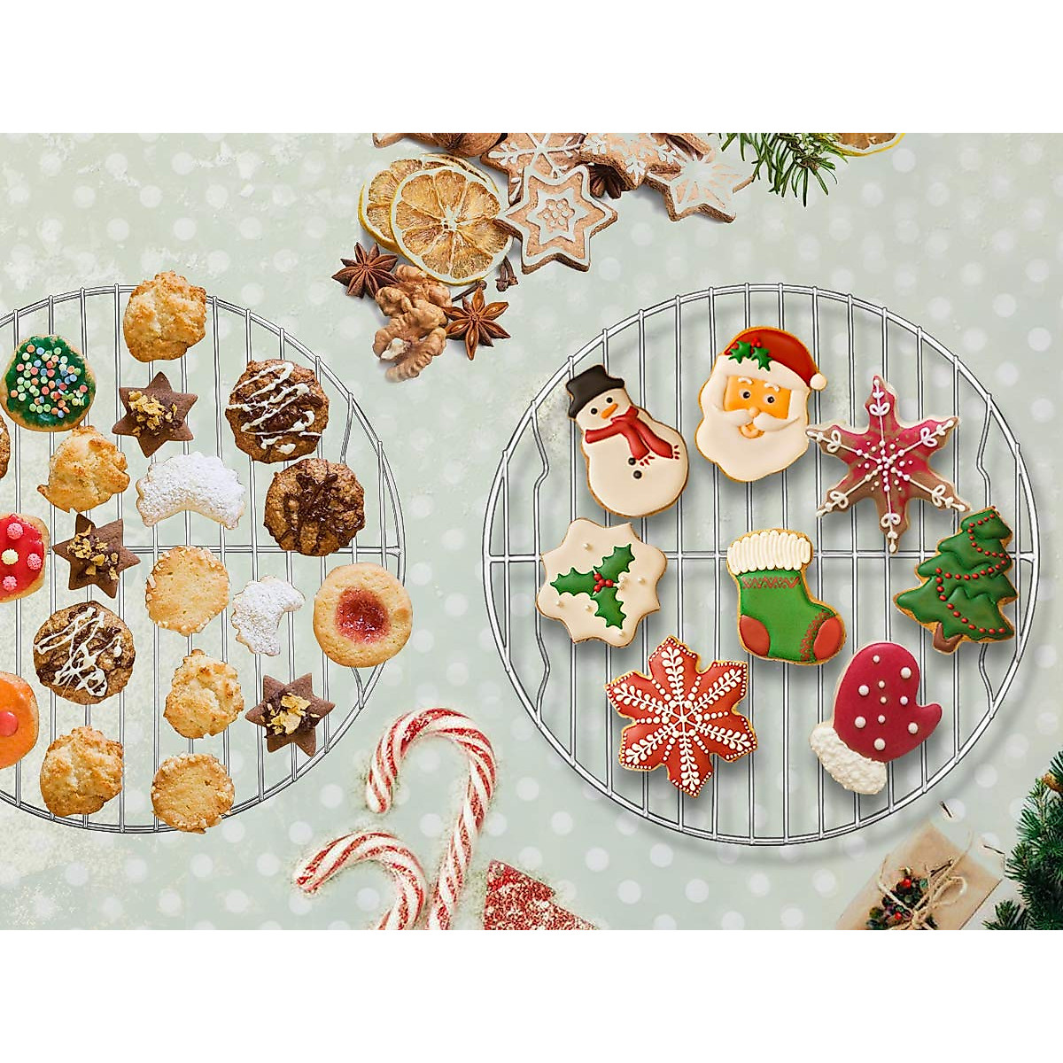 TeamFar Round Cooling Rack Set of 4, 9 Inch Round Wire Rack Stainless Steel Baking Steaming Roasting Rack Set, Healthy & Sturdy, Mirror Finish & Rust Resistant, Oven & Dishwasher Safe