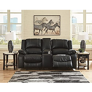 Signature Design by Ashley Calderwell Faux Leather Manual Double Reclining Loveseat with Storage Console, Black