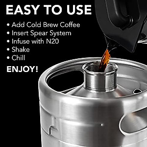 VINCI Nitro Cold Brew Maker Stainless Steel Home Brew Nitrogen Infusion Coffee Keg System Easy One Handed Dispensing System Includes Drip Mat
