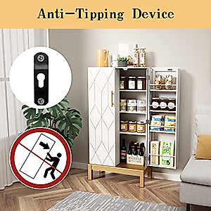 HOLTICO 45'' Kitchen Pantry Cabinet,Storage Cabinet with Doors and Adjustable Shelves,Food Pantry Cabinet for Kitchen,Dining Room,Living Room and Garage,Gold Legs,No Lines,White Cabinet.