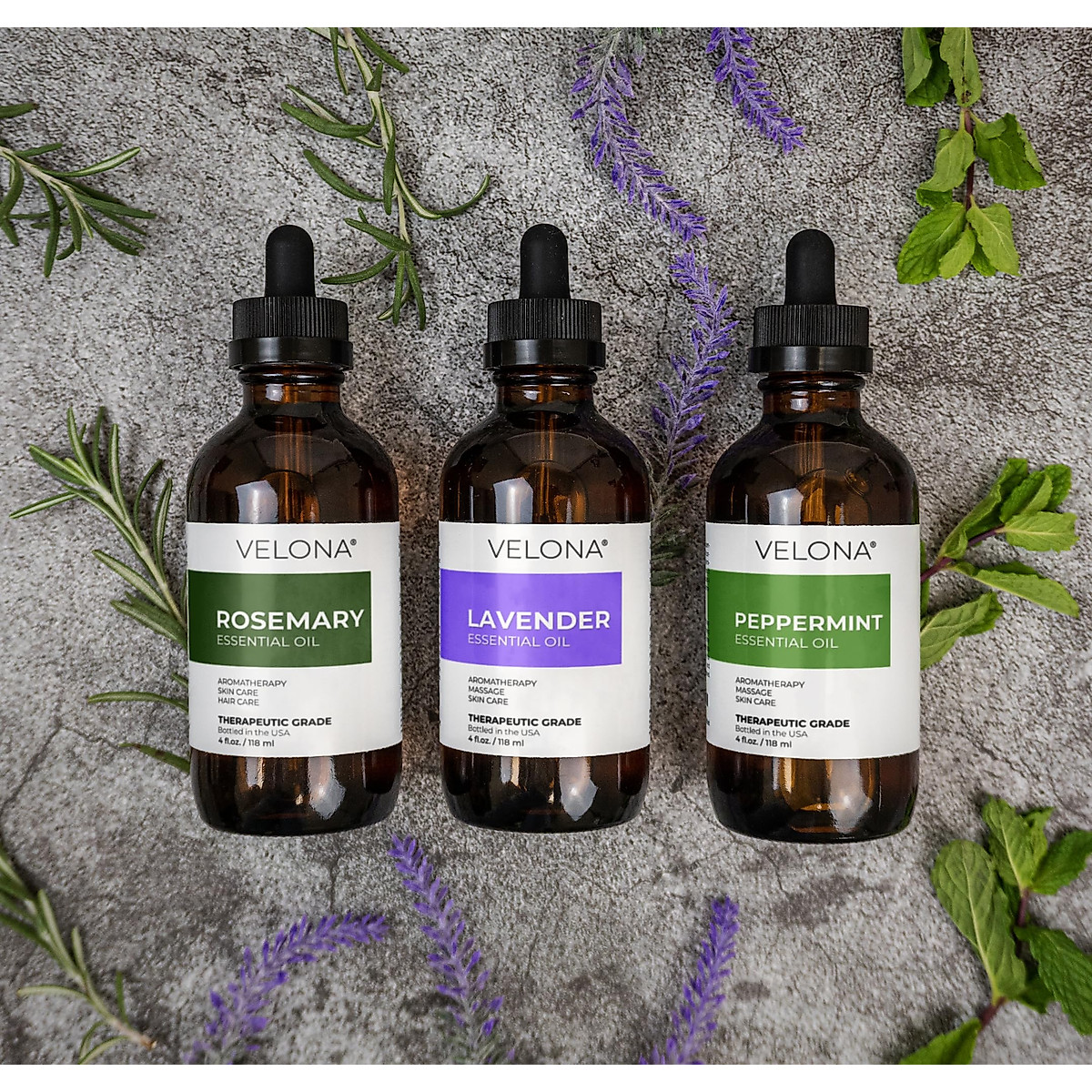 Peppermint Essential Oil by Velona - 4 oz | Therapeutic Grade 100% Pure and Natural | for Aromatherapy Diffuser, Massage, Skincare, Haircare, Soapmaking | Undiluted and Multipurpose in Glass Bottle