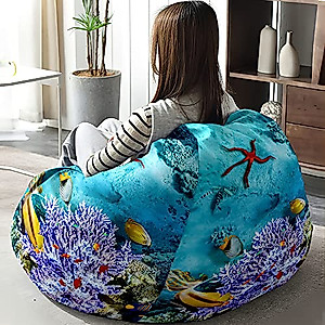 Lukery Bean Bag Chair for Adults (No Filler), 3D Ocean World Bean Bag Cover, Stuffed Animal Storage Bean Bag Chairs for Kids, Comfy Bean Bags Cotton Beanbag Lazy Sofa (L/35.4x43.3'',Seabed)