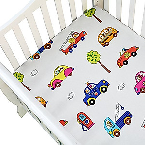 Brandream 4Pcs Cars Crib Bedding Sets for Boys with Train Shaped Pillow, 100% Cotton Blue Transport Vehicle Collection