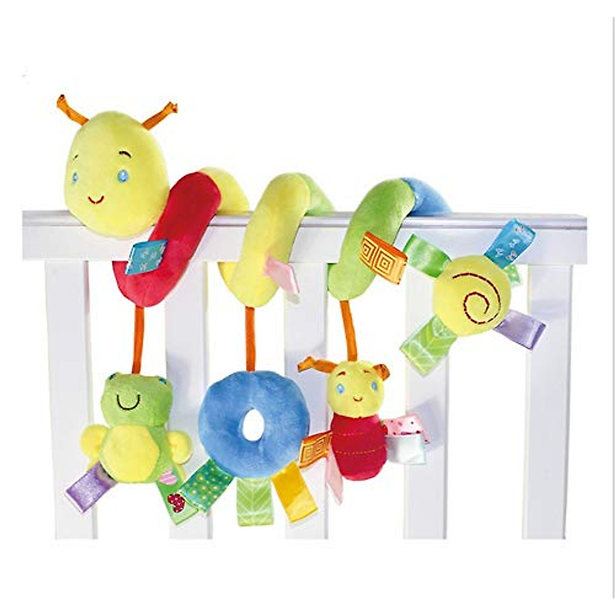 MIXCUT Infant Stroller Toy, Baby Spiral Activity Hanging Toys, Infant Baby Worm Crib Bed Around Rattle Bell Cartoon Insect Stroller Hanging Stuffed Wrap Spiral Safety Plush Toys, Car Seat Toy for Kids