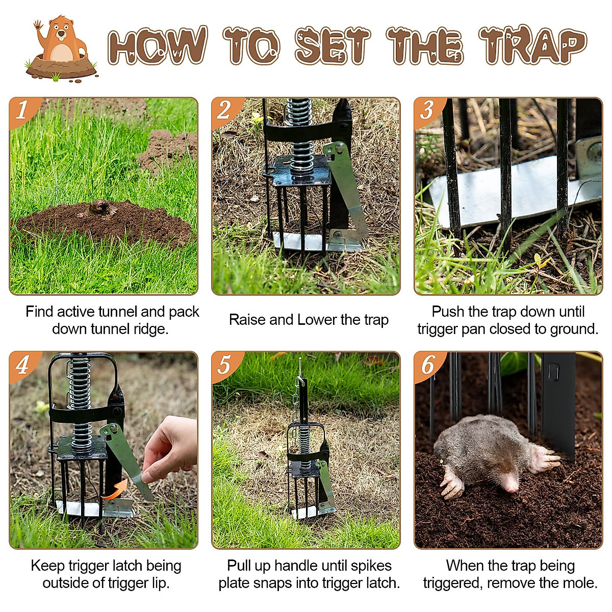 Qualirey 3 Pc Mole Trap for Lawns, Spear Style Mole Killer for Garden Yard Outdoor, Alloy Steel Mechanical Gopher Vole Traps, Quick and Clean