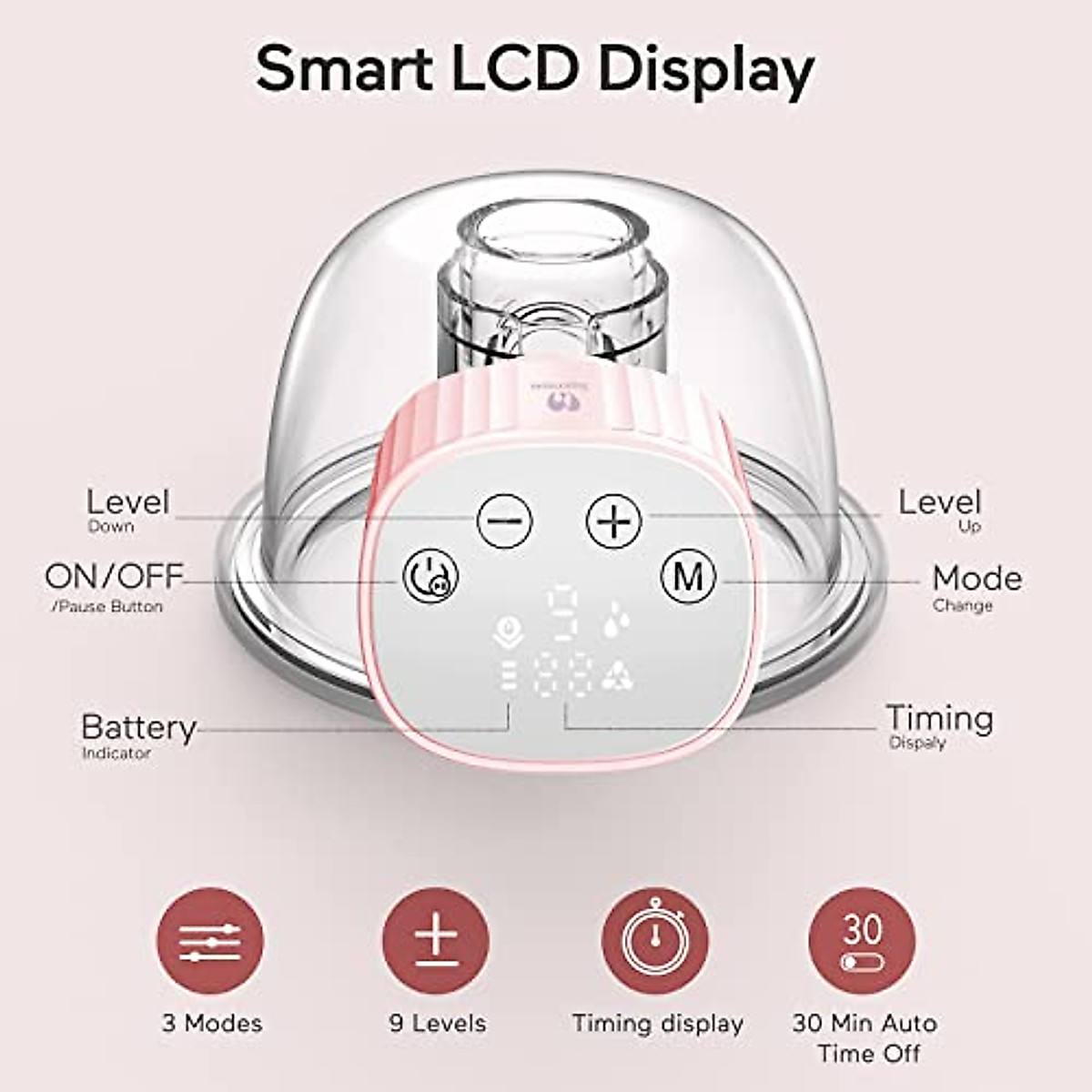 Wearable Breast Pump, Supermom Double Hands Free Breast Pump, Electric Breast Pump Portable with 3 Modes & 9 Levels, Memory Function, Low Noise & Painless, 25mm Flange (2 Pink)