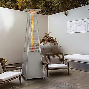 Hykolity 48000 BTU Pyramid Patio Heater, Glass Tube Propane Patio Heater with Wheels and Cover, Outdoor Propane Heaters for Backyard, Garden, Patio, Porch and Pool, Silver Grey