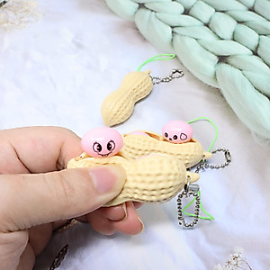 Honbay 6PCS Cute Peanut Decompression Toy Squeeze Peanut Fidget Toy Extrusion Peanut Keychain Keyring Stress Relieving Keychain Toys