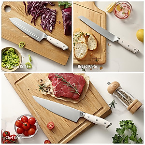 grilljoy 17PCS Premium Knife Set With In-drawer Knife Block, High Carbon Stainless Steel Cutlery Knife Block Set, Versatile Chef Knife Set for Daily Kitchen Use, White