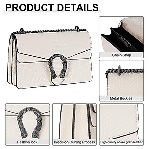 Aiqudou Crossbody Shoulder Square Purse For Women - Fashion Embossed Snake-Print Leather Handbag Metal Chain satchel Tote Bag