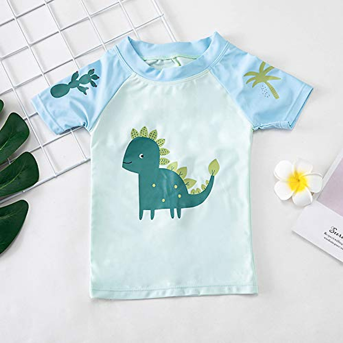Baby Toddler Boys Two Pieces Swimsuit Set Boys Dinosaur Bathing Suit Rash Guards with Hat UPF 50+ FBA (Green Dinosaur, 2-3 Years)