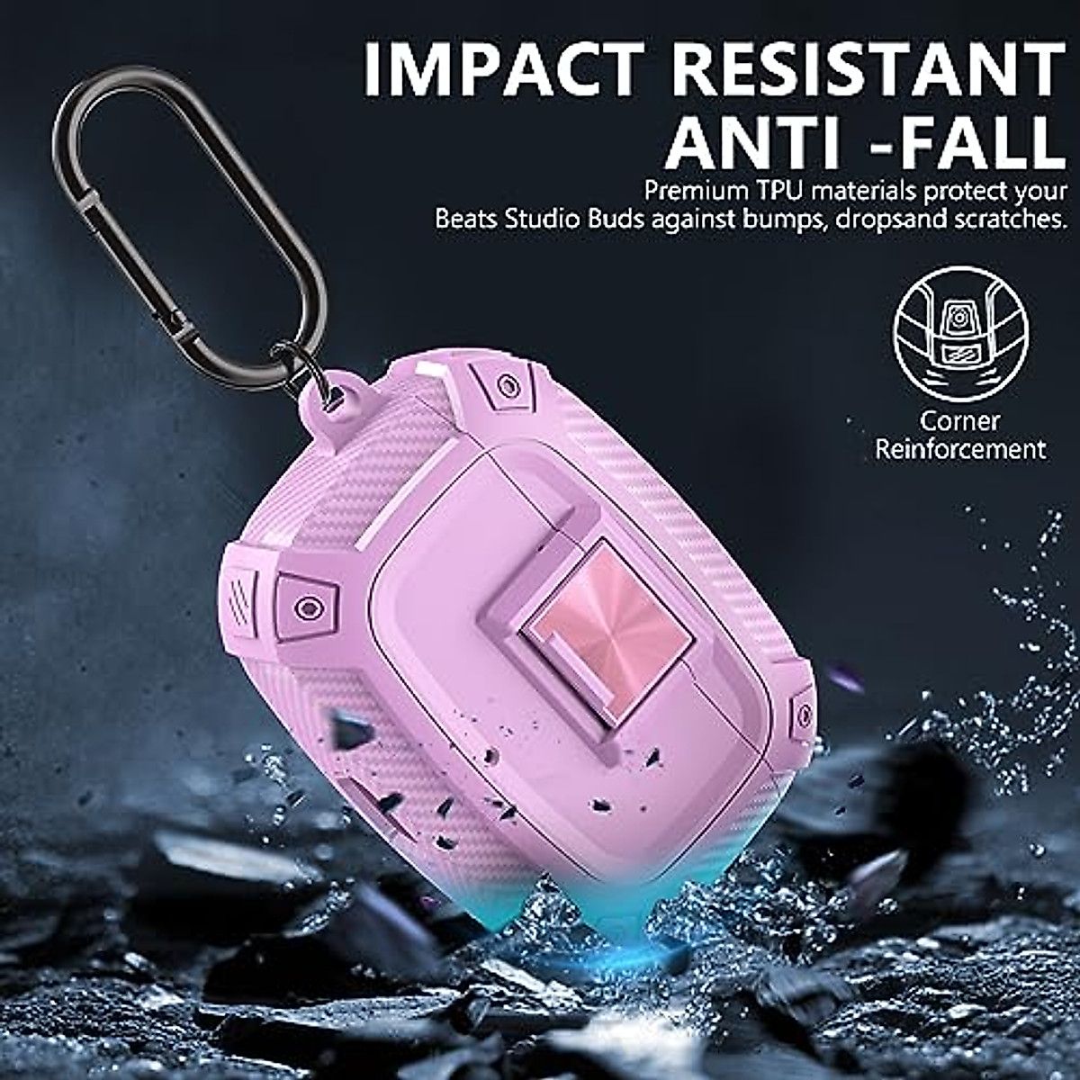 [Upgrade Secure Lock] Beats Studio Buds Case(2021)/Beats Studio Buds+Case(2023), TPU Anti-Lost Protective Case Cover for Beats Studio Buds Plus with Accessories Keychain/Cleaning Pen/Lanyard