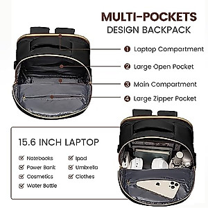 LOVEVOOK Laptop Backpack for Women, College Travel Copmputer Backpack, 17.3 Inch Work Backpacks with USB Port,Waterproof Back Pack with Laptop Compartment for Teacher Nurse,Black-White-Brown