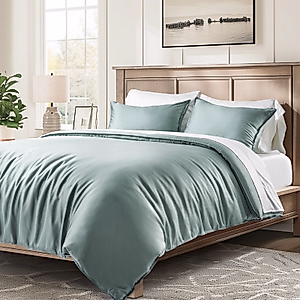 EVERGRACE Tencel Lyocell Cooling Duvet Cover Set King Size 3 Piece, 100% Natural Eucalyptus Lyocell Fiber from Austria, Luxury Silky Soft Comforter Cover with 2 Shams, Misty Sage Green, 90"x104"
