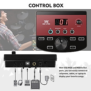 MUSTAR Electronic Drum Set, 10 Piece Electric Drum Set with 225 Sounds, 8" Dual Zone Snare, 8" Silicone Tom Pads, 10" Cymbals, Kick Drum, 2 Pedals, Sticks, USB MIDI, 15 Drum Kits (5 Pads, 3 Cymbals)