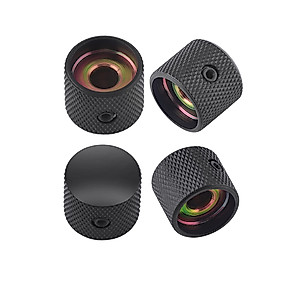 Rubatone Metal Guitar Knobs Dome Control Knobs with Black Knurled Barrels 6mm Split Shafts for Telecaster Stratocaster Electric Guitar or Bass Guitar Set of 4pcs.
