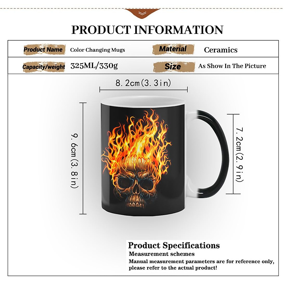 Heat sensitive Cool Flaming Ghost Skull Coffee Mug , Ceramic Color Changing Coffee Cup for Daily Use,Novelty Mug Good Gifts for Halloween Gifts Son Girl Mother Father Friends Boy Husband -350 Ml (H)