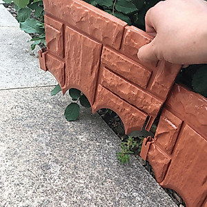 SUBBYE Plastic Flower Bed Edging Fencing for Garden Decor - Tall 23cm Red Stone Brick Effect Portable Lawn Edging Interlocking Panels, 6 Pack