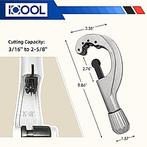 ICOOL Tubing Cutter 3/16 to 2-5/8 Inch (5-67 mm) for Aluminum Copper Brass PVC Pipe Thin Stainless Steel Tube, with Extra Blade