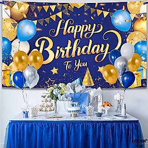 KatchOn, Happy Birthday Banner Blue and Gold - XtraLarge, 72x44 Inch | Happy Birthday Backdrop for Happy Birthday Decorations | Happy Birthday Banner for Boys | Birthday Party Decorations for Men