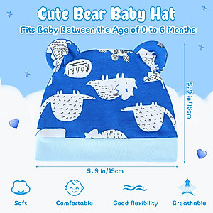6 Pieces Newborn Baby Hat Bear Ears Infant Caps Baby Boy Girl Toddler Hats Infant Beanie Caps for 0-3 Months (Gray, Blue, White, Dark Blue,Cool)
