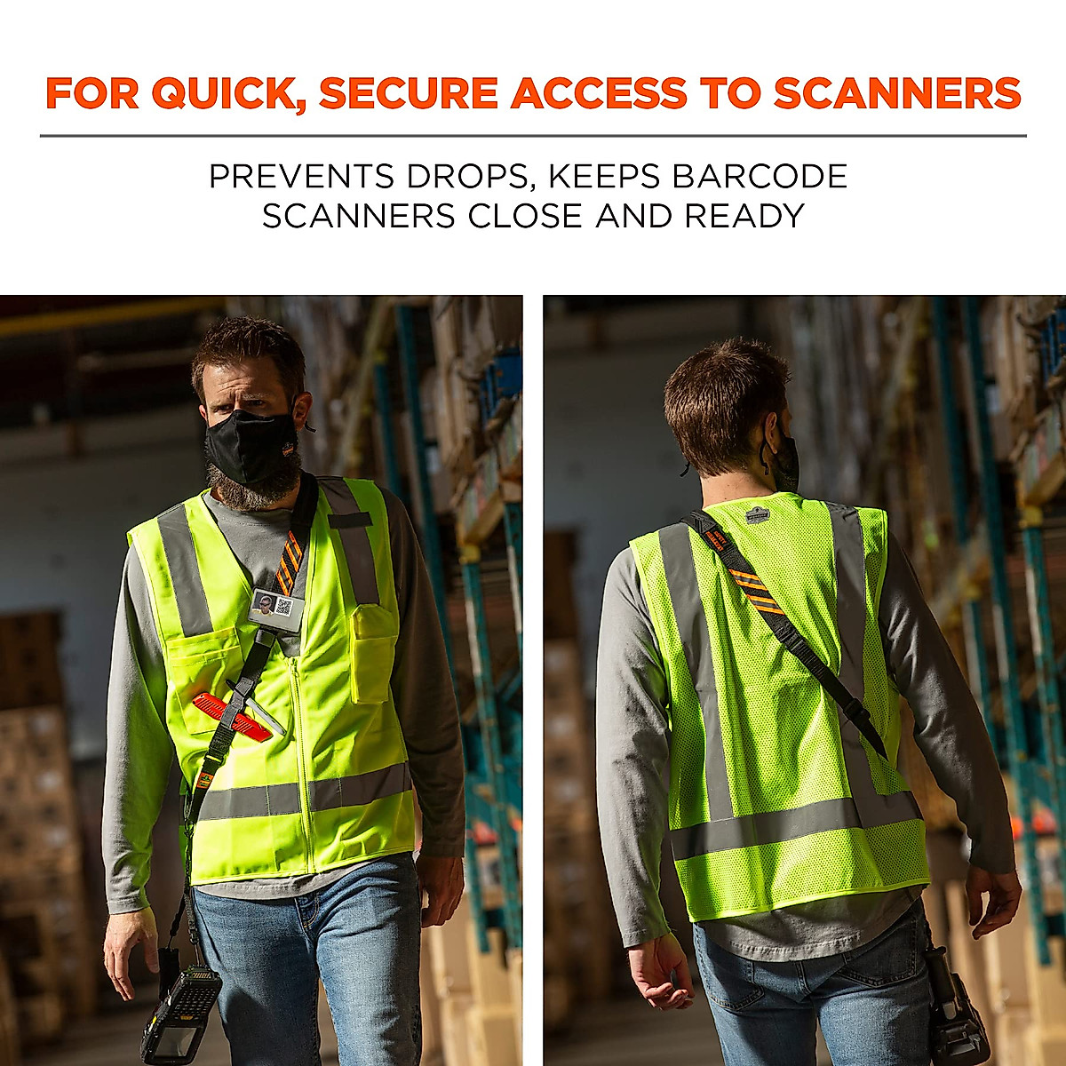 Ergodyne Squids 3137 Barcode Scanner Padded Harness, Sling Style, Tethering Lanyard for Bar Code Scanners , Black