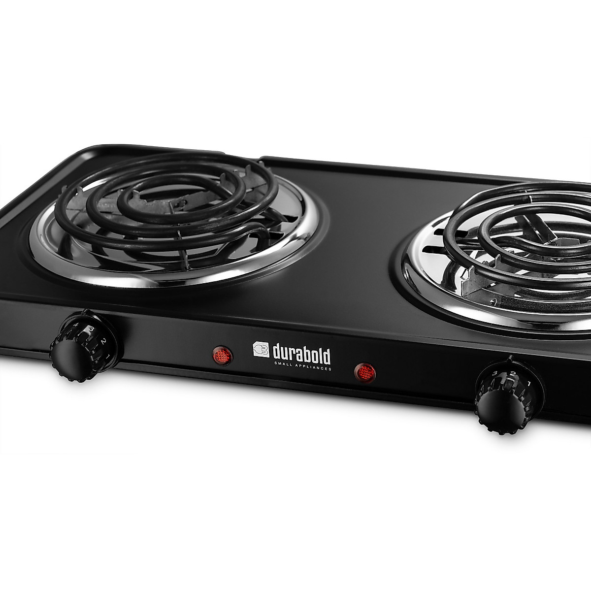 Kitchen Countertop Cast-Iron Double Burner - Stainless Steel Body – Ideal for RV, Small Apartments, Camping, Cookery Demonstrations, or as an Extra Burner – by Durabold (Black)