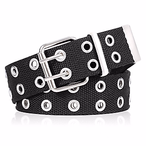 XZQTIVE Double Grommet Belt for Women Men Punk Rock Nylon Belt Jeans 2 Hole Belts(01-Black, Fit Pants 36-41inch)
